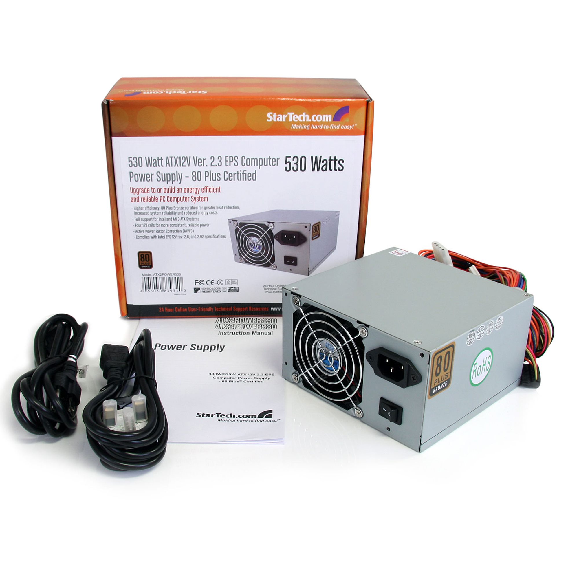 530W ATX12 80 Plus Computer Power Supply - ATX Power Supplies