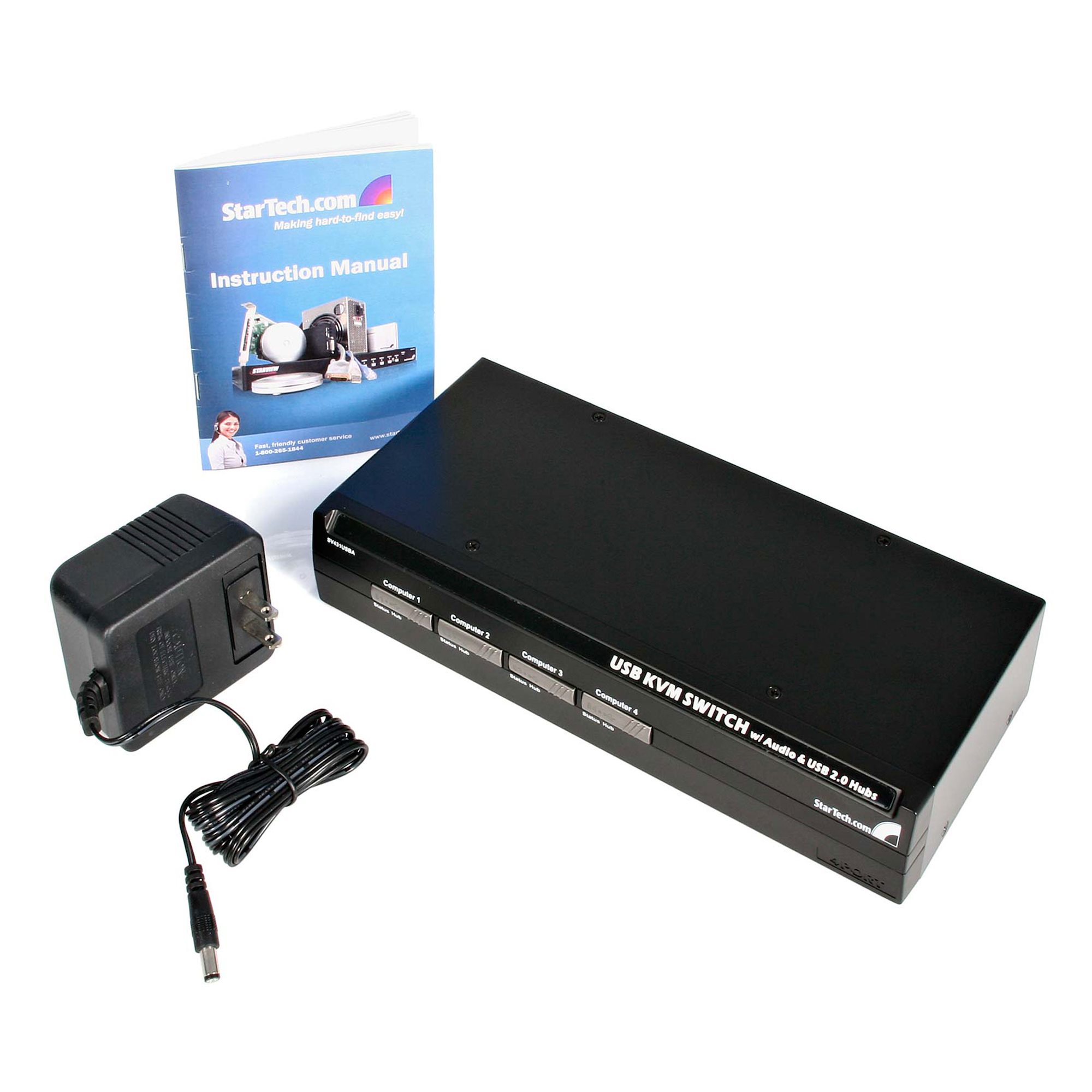 4 Port USB KVM Switch w/ Audio & USB Hub - KVM Switches