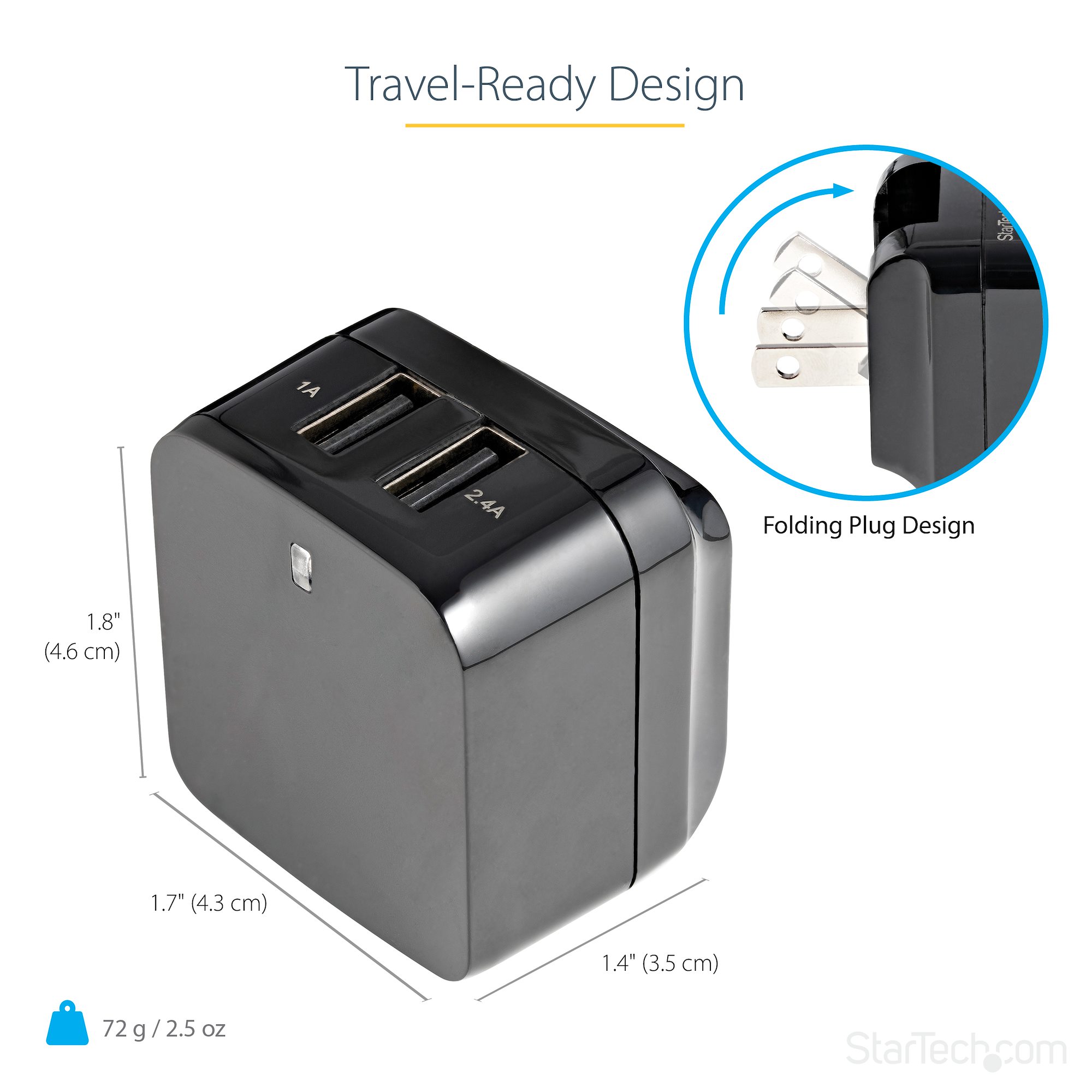 2 Port USB Wall Charger (2.4A / 1A port) - USB Adapters (USB 2.0)