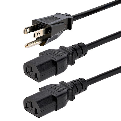 10 ft Power Cord - NEMA 5-15P to 2x C13 - Computer Power Cables - External
