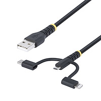 3.3ft (1m) Rugged USB Multi Charging Cable, USB to Lightning/Micro-USB ...