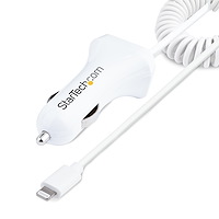 Lightning Car Charger with Coiled Cable, 1m Coiled Lightning Cable, 12W ...